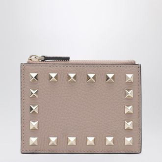 Valentino Garavani Rockstud blush pink leather zip card holder