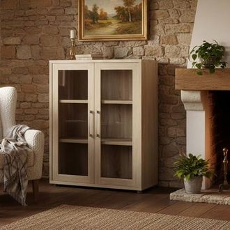 Dmora Kommode Laureen, Wohnzimmerbuffet, Wohnzimmer-Sideboard, Moderne K&uuml;chen-Speisekammer, 89x40 h113 cm, Eiche