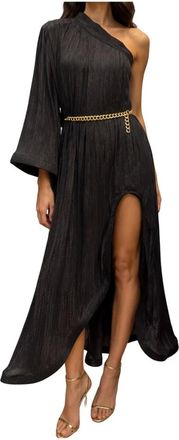 Simona Corsellini Femme, Robes, Noir, Taille: 38 FR Abito monospalla effetto plissettato in lurex