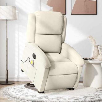 vidaXL Massagesessel mit Aufstehhilfe Elektrisch Creme Samt - Vidaxl