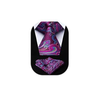 Hisdern Floral Paisley Wedding Tie Mouchoir Cravate et pochette pour hommes,Taille unique,Rose Vif et Vert