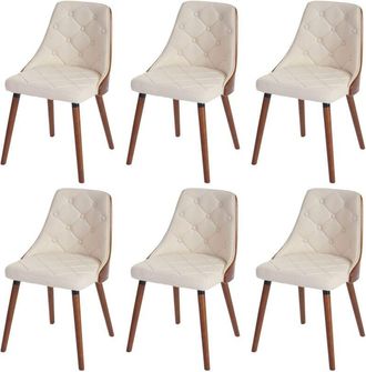 Hhg neuwertig] 6er-Set Esszimmerstuhl 418, Besucherstuhl Küchenstuhl, Walnuss-Optik Bugholz Kunstleder creme