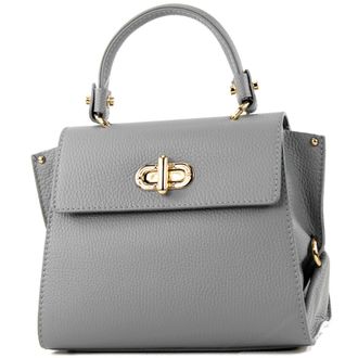 modamoda.de T182 - ital. Damen Henkeltasche Klein Leder, Farbe:Telegrau