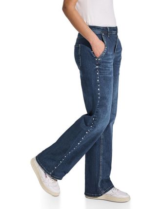 Street One Damen A378901 Wide Leg Jeans mit Nieten, Dark Blue Wash, 27W x 32L