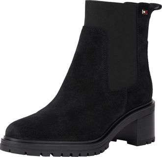 Tommy Hilfiger Damen Chelsea Boots Flag Mid Heel Suede aus Wildleder, Schwarz (Black), 41