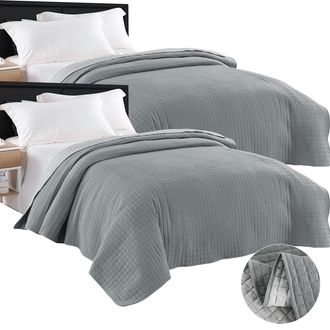 Woltu 2X Tagesdecke Bettüberwurf Steppdecke Patchwork Wendedesign Kariert Bettdecke Stepp Decke für Doppelbett unterfüttert und Gesteppt, 150x200 cm, Grau+H