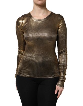 Dolce & Gabbana Womens Gold Round Neck Long Sleeve Pullover Top Viscose