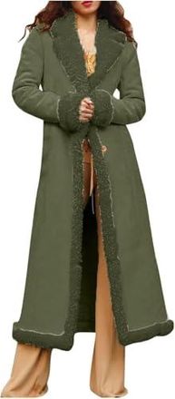 Generic Manteaux dhiver longs pour femmes, veste mi-longue en polaire sherpa &agrave; revers en fausse fourrure shearling imitation daim doubl&eacute; Sherpa manteau en dai