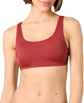 Amazon Essentials Maillot de Bain Crop Top à Col Rond Femme, Rouge Brique, 46