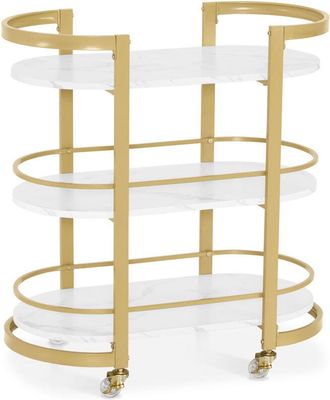 MCombo M Mcombo Servierwagen mit Rollen, K&uuml;chenwagen Barwagen Metallgestell Wei&szlig;-Gold, Moderne Rollwagen Mehrzweckwagen mit 3 Ebenen, f&uuml;r K&uuml;che Bad