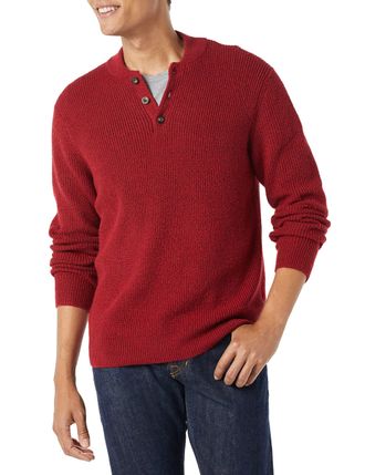 Amazon Essentials Herren Soft-Touch-Henley-Pullover mit Langen Ärmeln, Rot, XXL