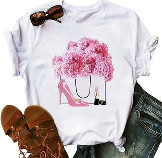 Keephen Femmes Belles & Brillantes Talons Hauts Impression 3D T-Shirt &Eacute;t&eacute; Mode Manches Courtes Blouse Pullover Tops Col Rond Tees