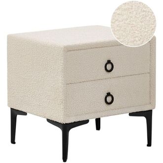 Beliani Beliani - Nachttisch Cremewei&szlig; Boucl&eacute; mit 2 Schubladen Schwarze Metallbeine Modern Schubladenschrank Nachtschrank f&uuml;r Schlafzimmer