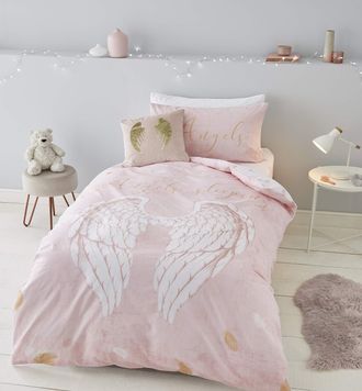 Catherine Lansfield Angel Wings Engelsflügel, 52% Polyester, 48% Baumwolle, Rose, Einzelbett
