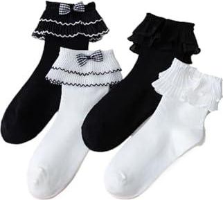 Generic Chaussettes en dentelle avec noeud &agrave; volants, chaussettes en coton pour femme, Emballage mixte, Taille Unique