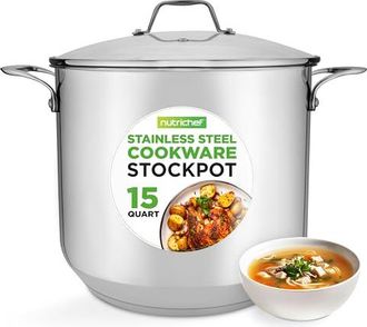 Nutrichef NutriChef Edelstahl Kochtopf 14 L mit Glasdeckel | Induktion & Gas geeignet | Großer 18/8 Suppentopf & Nudeltopf | Hitzebeständig bis 260 °C | Für all