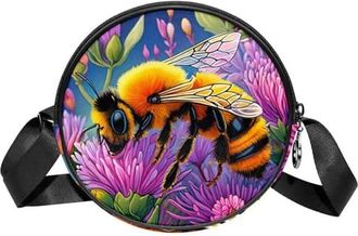 Generic Petit sac &agrave; bandouli&egrave;re rond pour femme, sac &agrave; bandouli&egrave;re r&eacute;glable avec fermeture &eacute;clair, sac &agrave; main rond d&eacute;contract&eacute; pour femmes et filles