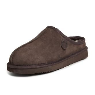 Dearfoams Herren Grafton Echter Lammfell-Clog f&uuml;r Drinnen und Drau&szlig;en Hausschuh, Coffee, 41 EU