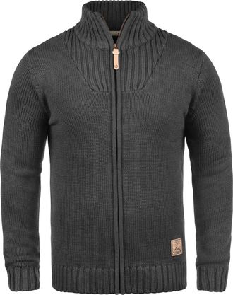 Solid SDPoul Herren Strickjacke Cardigan Grobstrick Pullover mit Stehkragen Baumwollmischung Regular fit, Größe:3XL, Farbe:Dark Grey Melange (8288)