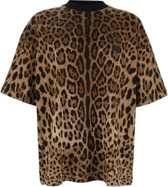 Dolce & Gabbana Homme, Tops, Multicolore, Taille: XS T-Shirt Imprim&eacute; L&eacute;opard