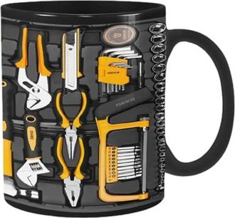 Generic Tasse &agrave; th&eacute; noire amusante en c&eacute;ramique noire avec outils - Cadeau danniversaire amusant pour bricoleur - Tasse &agrave; caf&eacute; pour filles, cadeaux danniversa
