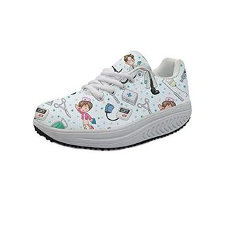 Showudesigns infirmière Baskets Femmes Compensees Chaussure de Sport Gym Fitness Respirantes Mode Sneakers Minceur Chaussures Basses Plateforme Talon de 5 cm