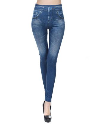 Onsoyours Leggings Damen Skinny Jeans-Look High Waist Jogginghose Stretch Blickdicht Bedruckte Jeggings Hose Pants Fitnesshose Yogahose Streetwear G Blau XL