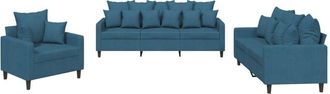vidaXL Vidaxl - Ensemble de canap&eacute;s 3 pcs bleu velours - 1 fauteuil, 1 canap&eacute; 2 places, 1 canap&eacute; 3 places - Coussins inclus - Dimensions confortables