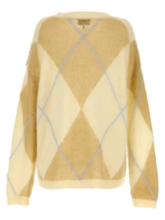 Ganni Argyle-Patterned Mohair Blend Sweater - Cream