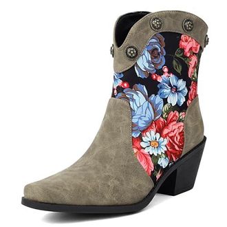 Generic MiaZane Bottes Courtes &agrave; Talon &Eacute;pais Fleurs Clout&eacute;es Cuir PU Bloc de Couleurs Mode D&eacute;contract&eacute; Quotidien Rue Soir&eacute;e,Gris,45 EU