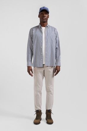Eden Park Chemise En Popeline De Coton Ray&eacute;e Bleu Fonc&eacute; Coupe Regular