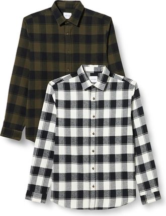 Jack & Jones Herren Hemd Jjplain Fall Buffalo Shirt Ls 2mp Forest Night/Pack:Forest Night + Cloud Dancer M