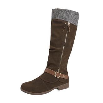 Generic Bottes hautes pour femme - Style d&eacute;contract&eacute; et confortable - Col en tricot &eacute;l&eacute;gant - Boucle &agrave; talon bas - Fermeture &eacute;clair lat&eacute;rale - Bottes d&eacute;quitat