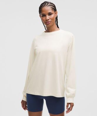 lululemon All Yours Langarmshirt aus Bio- f&uuml;r Frauen - Gr&ouml;&szlig;e XL in Light Ivory
