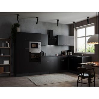 Respekta L K&uuml;che K&uuml;chenzeile Winkelk&uuml;che Grau Matt Schwarz Oliver 340 x 172 cm Respekta