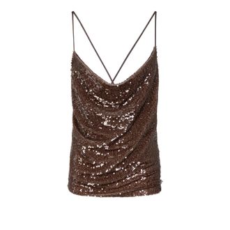 Ga&euml;lle Paris Femme, Tops, Brun, Taille: 38 FR Sequined Fabric Cowl Neck Strap Top