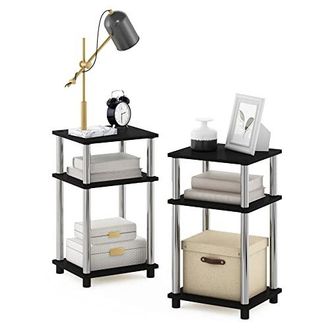 Furinno Juste Table dappoint Turn-N-Tube à 3 étages, Engineered Wood, Americano/Acier Inoxydable, Paquet de 2, Américano/Chrome