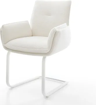 DELIFE Freischwinger Nela-Flex Boucl&eacute; Soft Beige Freischwinger flach Wei&szlig;, Esszimmerst&uuml;hle