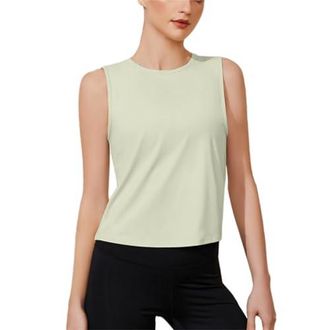 Generic Débardeur dentraînement léger à col rond pour femme, sans manches, pour gym, yoga, Vert, L