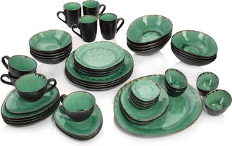 S&auml;nger | Kombiservice Palm Beach 47 teiliges Geschirr-Service 4 Personen Steingut, Speise-, Dessert-, Unterteller, Becher, Tassen, Untertassen, Schalen, Serv