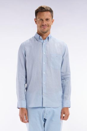 Eden Park Chemise En Lin Gris Clair Unie Coupe Droite