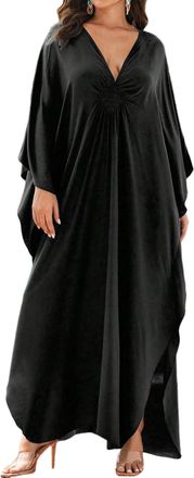 Bsubseach Kaftan Kleider f&uuml;r Frauen Plus Gr&ouml;&szlig;e Kaftan Kleid Solid Farbe Strand Badeanzug Cover Up Loungewear Schwarz
