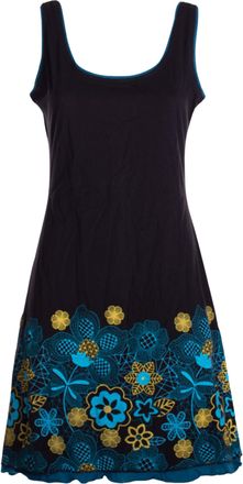 vishes Damen Longshirt-Kleid mit Bl&uuml;mchen in Schwarz I Gr&ouml;&szlig;e XS (34-36) I Handgefertigt aus 100% Baumwolle I Stylisches Sommerkleid f&uuml;r Freizeit & Alltag I N