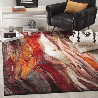 Safavieh Zeitgen&ouml;ssische Teppich f&uuml;r Wohnzimmer, Esszimmer, Schlafzimmer - Glacier Collection, Kurzer Flor, Rot und Multi, 201 X 274 cm