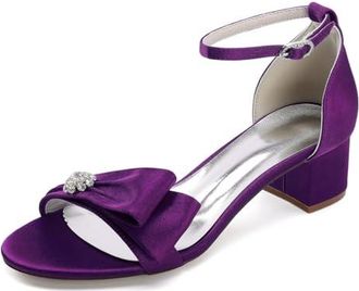 Generic Femmes Mari&eacute;e Chunky Heels Sandales Chaussures Satin&eacute;e Bout Ouvert Talons Bas Dress F&ecirc;te Mariage Soir&eacute;e Chaussures 4.5Cm,Dark Purple,35 EU