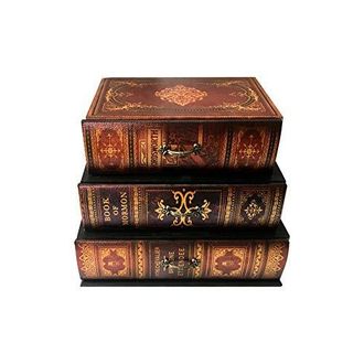 Mobili Rebecca Mini Commode de table, Organisateur de bureau, forme de livre, 3 tiroirs, Canvas PVC Mdf, Style R&eacute;tro, pour Bijoux - Dimensions: 22 x 24 x 16 cm (HxLx