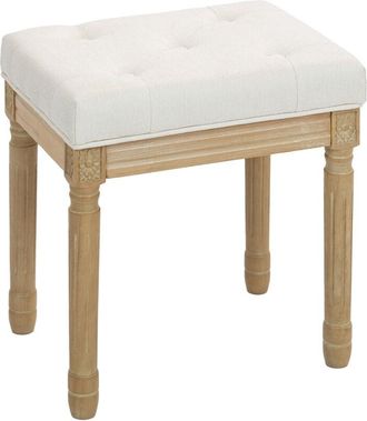 HOMCOM Repose pied salon - HOMCOM - si&egrave;ge rembourr&eacute; en tissu aspect lin - pieds en bois dh&eacute;v&eacute;a - 42 x 32 x 46,5 cm - beige
