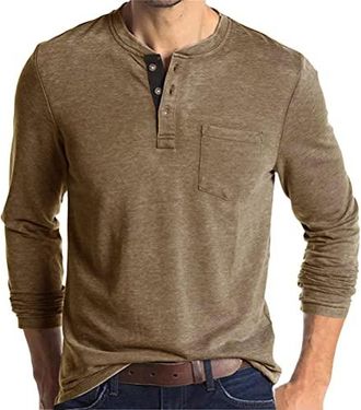 TOMWELL Henley T-Shirt à Manches Longues et Boutons avec Poche Slim Fit Chemises Henley pour Homme T-Shirts Basiques Décontractée Automne et Hiver Sport Henle