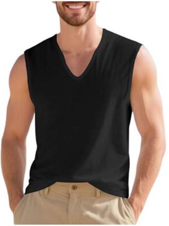 Generic D&eacute;bardeur l&eacute;ger &agrave; col en V pour homme - Uni - Respirant - Classique - Extensible - D&eacute;contract&eacute; - Basique - Sans manches - Vacances dentra&icirc;nement, 01 N