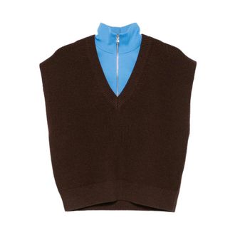 Tibi Strickweste mit Zopfmuster und abnehmbarem Kragen - - Knitwear - Damen - Braun - S